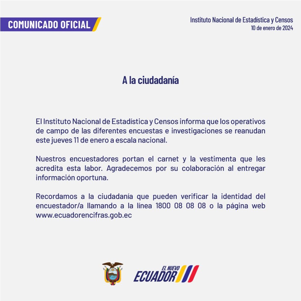 COMUNICADO OFICIAL – Instituto Nacional de Estadística y Censos